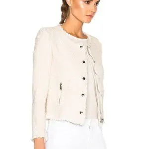 IRO | Jackets & Coats | Iro Agnette Ivory Cream Distressed Tweed Zip Up ...